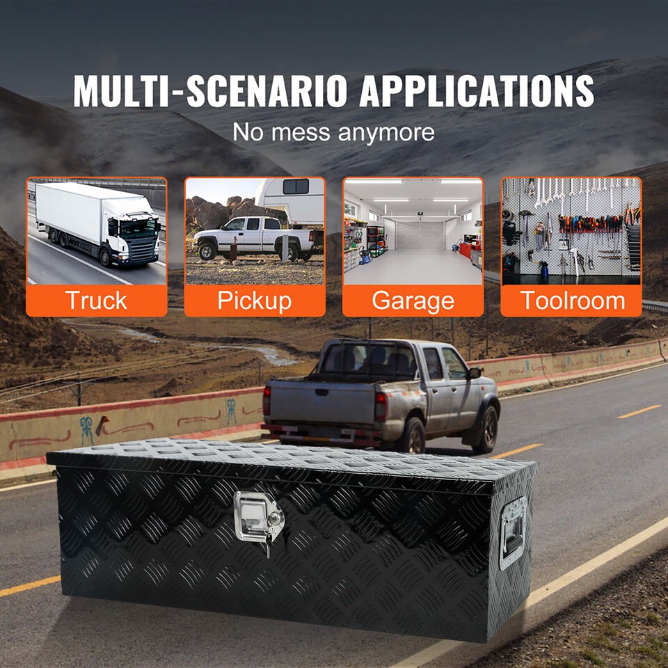 Aluminum 44"X15"X15" Heavy Duty Pickup Truck Bed Storage Tool Box w ...