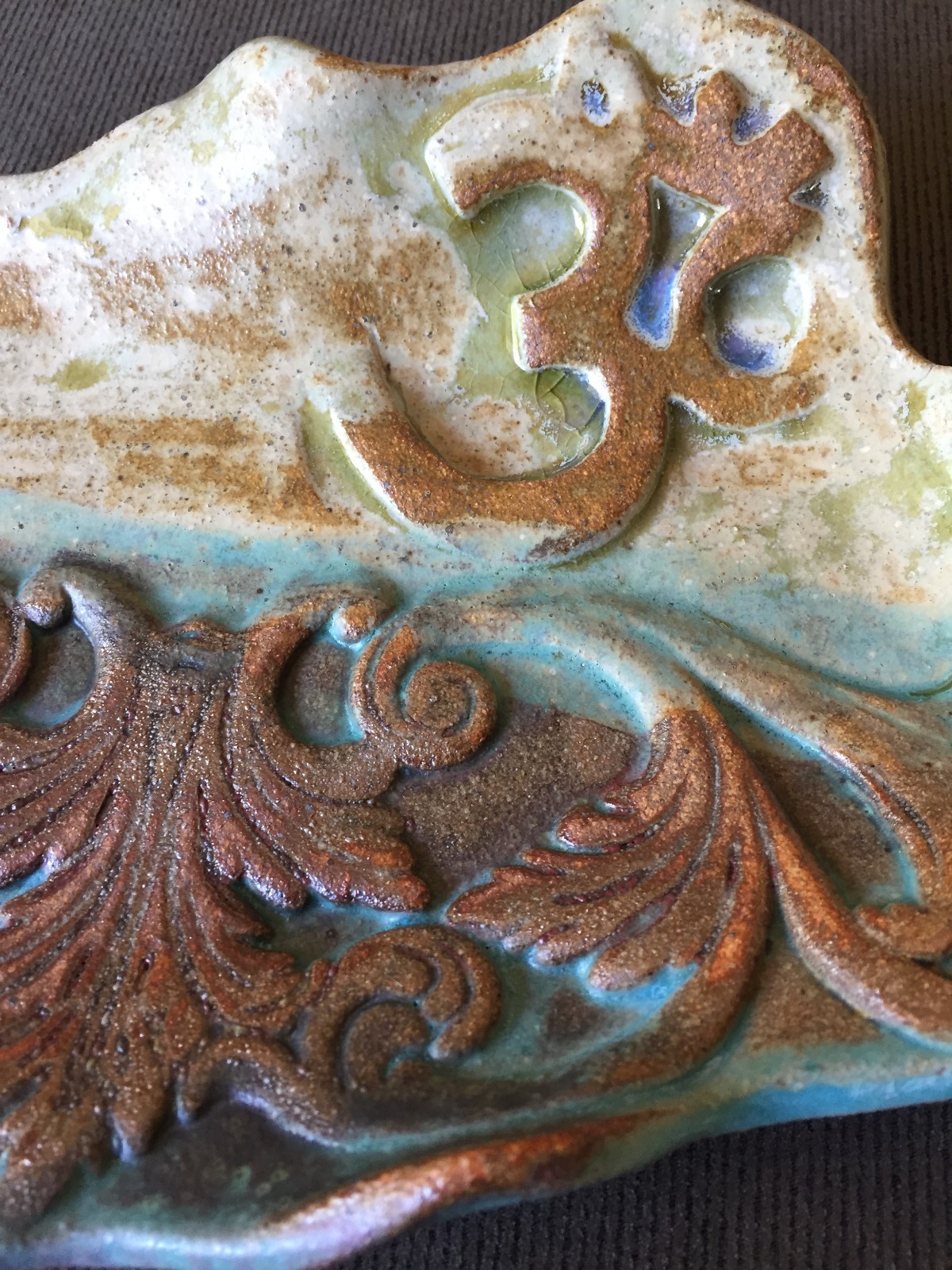 Hand made ceramic platter, Clay Om tray, Om pottery plate | eBay