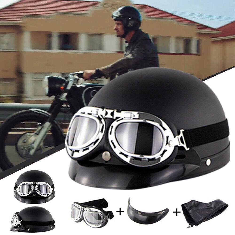 Oldtimer Helm Halbschale Motorradhelm Eierschale mit Brille Mopedhelm ...