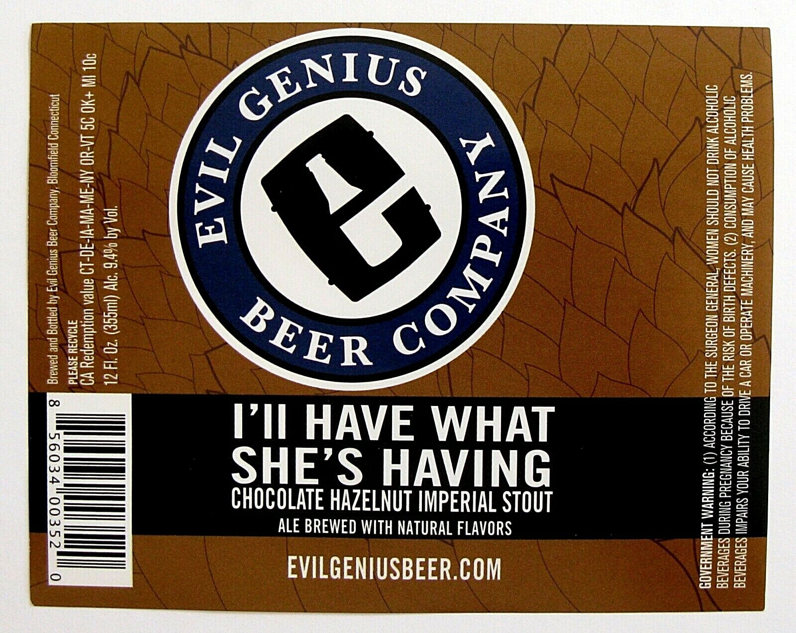 Evil Genius Beer Co I'LL HAVE WHAT SHE'S HAVING beer label CT 12oz | eBay