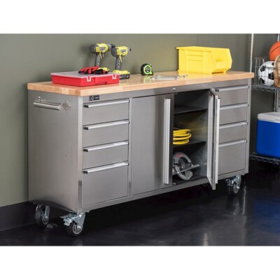 Trinity 72" Stainless Steel Rolling Workbench, Silver & Tan - TLS-7204 ...
