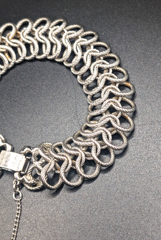 Vintage Textured Silver Tone Wide Chain Bracelet Safety Chain 7 1/2" L X 3/4" W | eBay