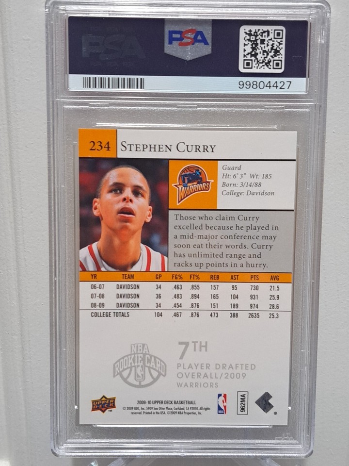 2009 Upper Deck Stephen Curry Star Rookies #234 PSA 8 NR-MINT Warriors ...