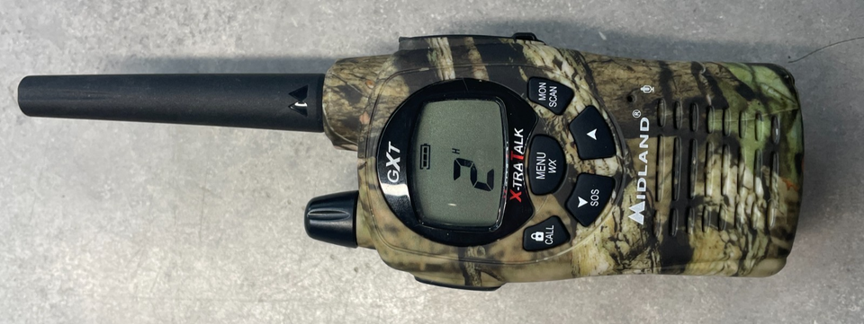 Two Midland GXT1050 Camo Two Way (GMRS) Radios w/Charger Base and Power ...