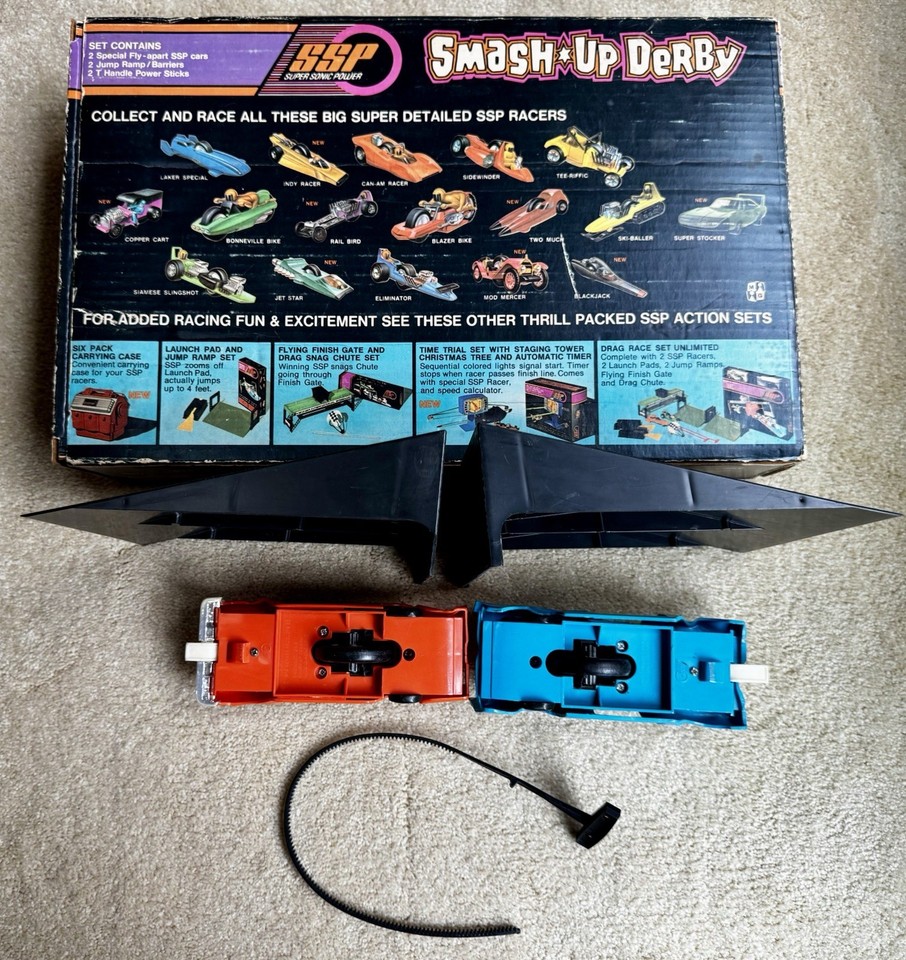Vtg 1971 Kenner SSP Smash Up Derby 57' Chevy & 57' Ford, Works, w/box ...