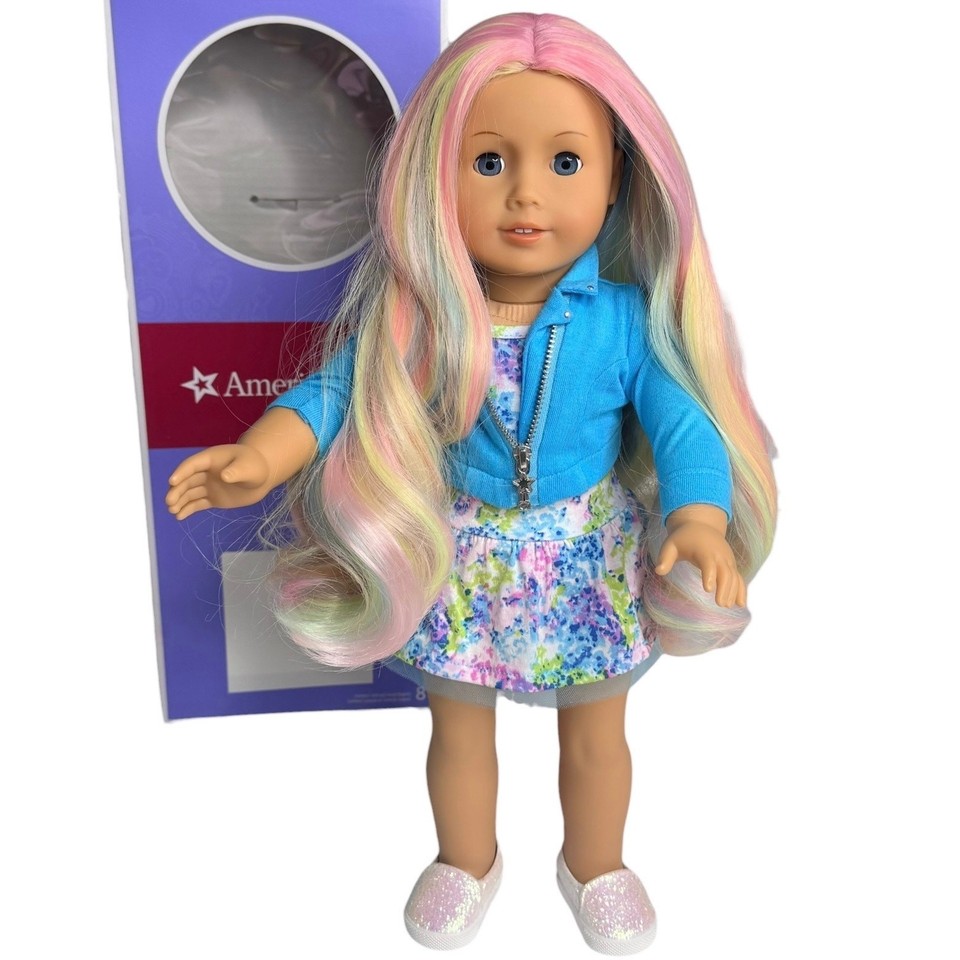 American Girl Doll Custom 129 Pink Multi Color Hair Meet Dress Shoes ...