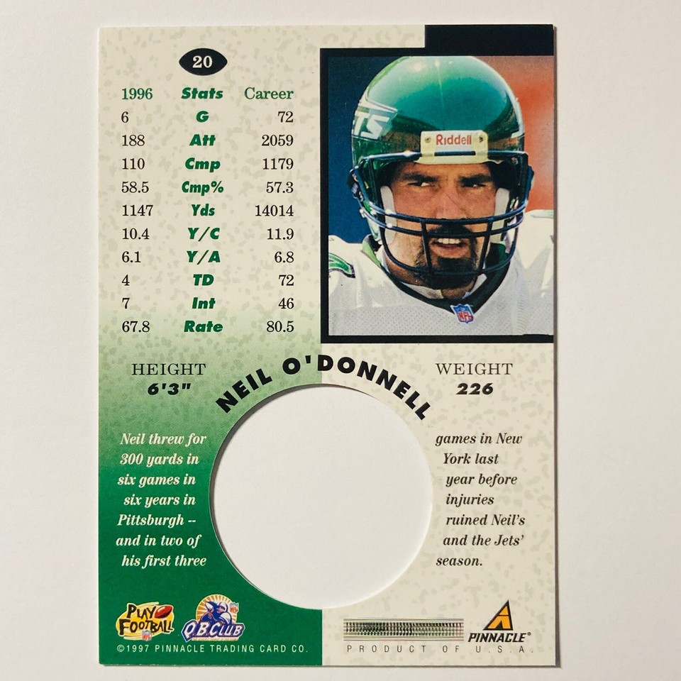 1997 Pinnacle Mint Die Cut #20: Neil O'Donnell New York Jets Tc3 | eBay
