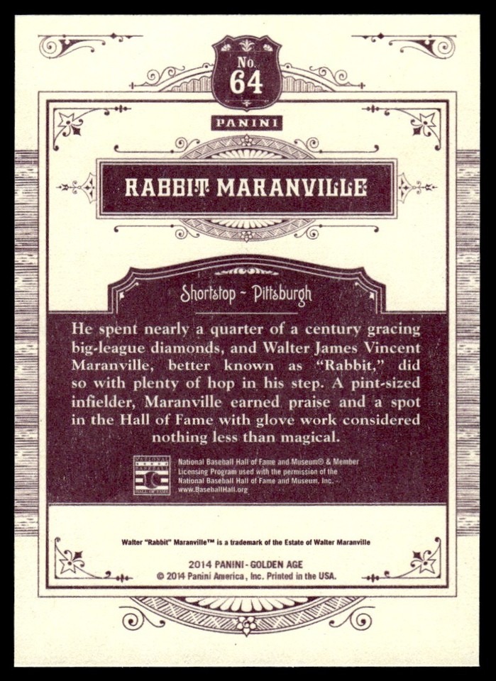 2014 Panini Golden Age Rabbit Maranville Pittsburgh Pirates #64 | eBay