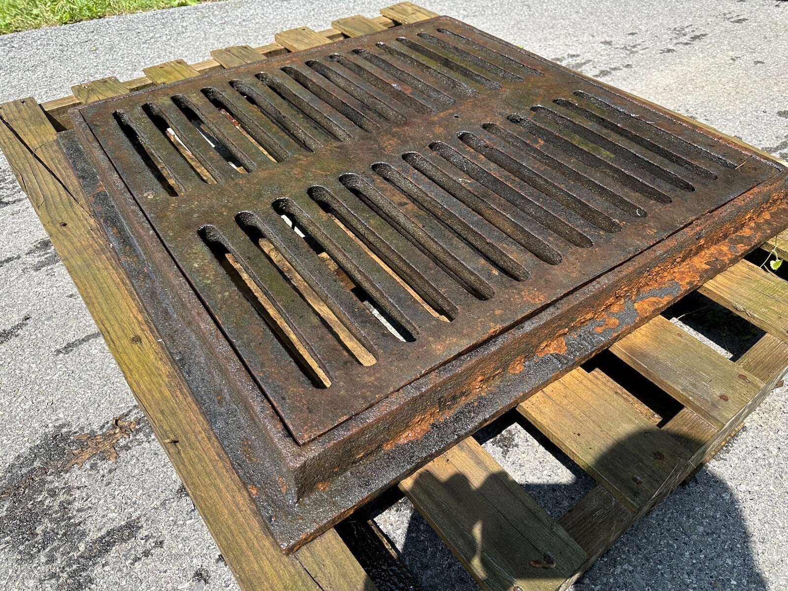 Unused Cast Iron Storm Drain Catch Basin Frame With Grate 32.5” X 32.5 ...