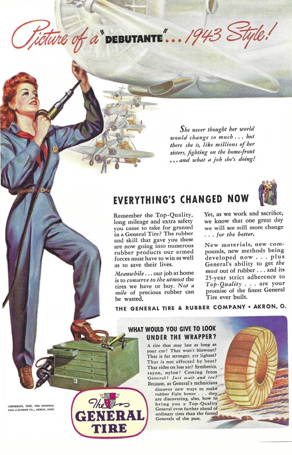 1943 The General Tire & Rubber Co. Vintage Color Print Ad WW2 Buy War ...