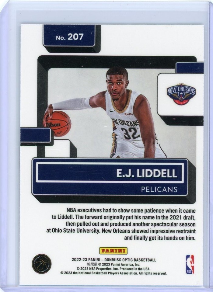 EJ Liddell Rookie RC 2022-23 Panini Donruss Optic Base #207 New Orleans ...