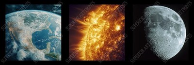 Earth Sun and Moon Space Art Print Trio | Astronomy Triptych Poster ...