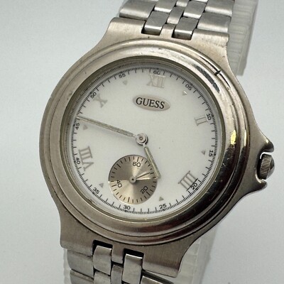 VTG GUESS Quartz Watch Unisex Silver Small Second Japan Analog New ...
