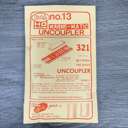 HO Scale Kadee #13 Magne-Matic Uncoupler #321 Between Rails Uncoupler ...