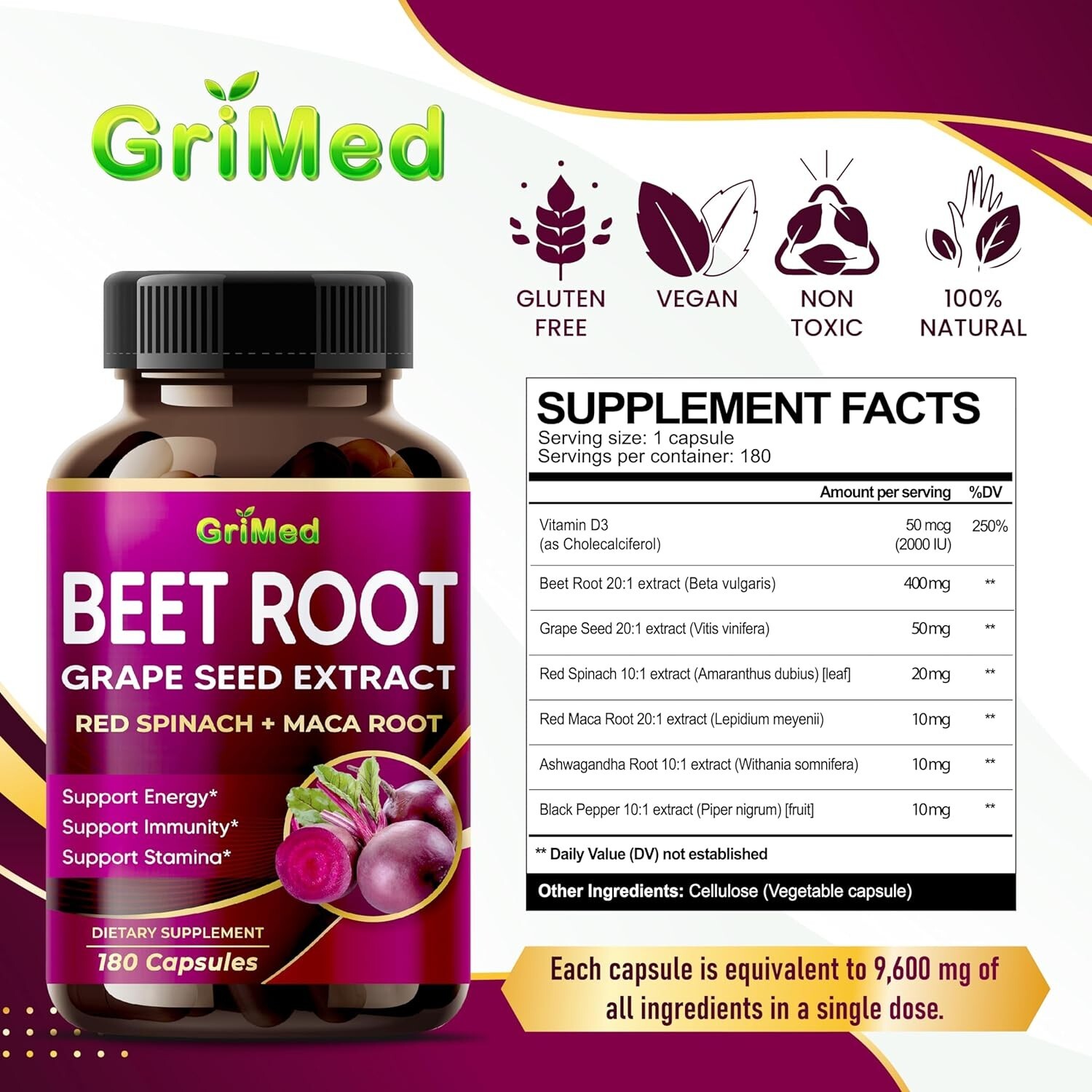 Beet Root x12 Potency with Grape Seed Extract, Maca Root, Red Spinach ...