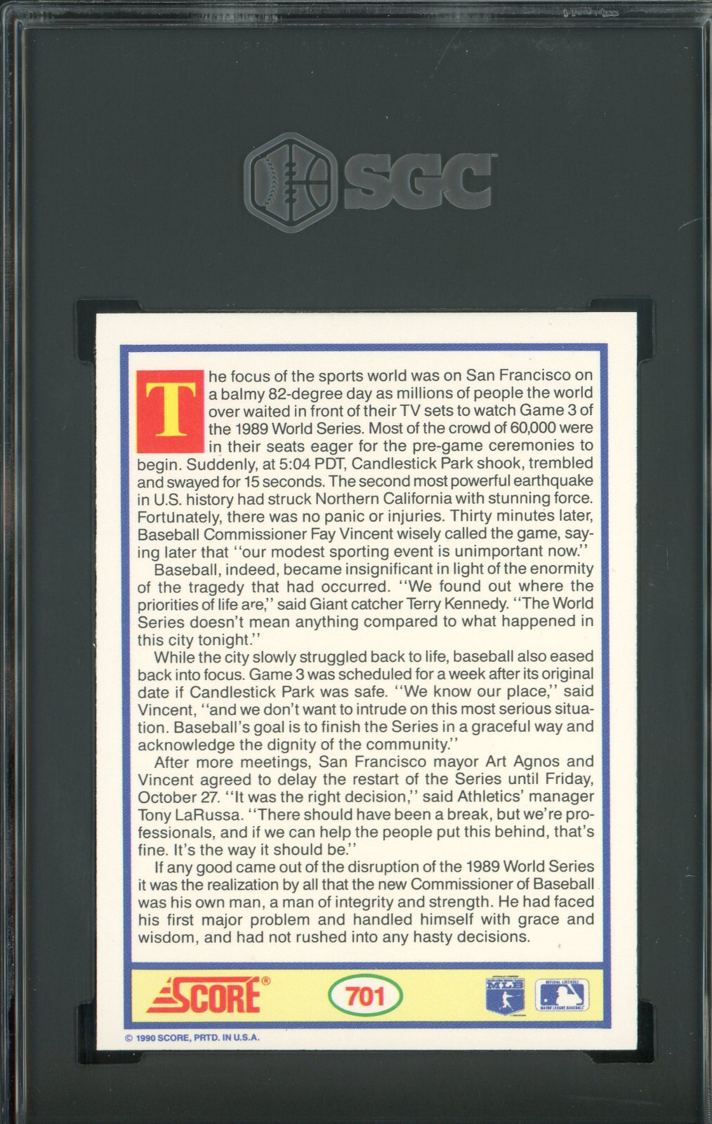 1990 Score Lights Out #701 SGC 10 PRISTINE Mint GOLD Label - Super RARE ...