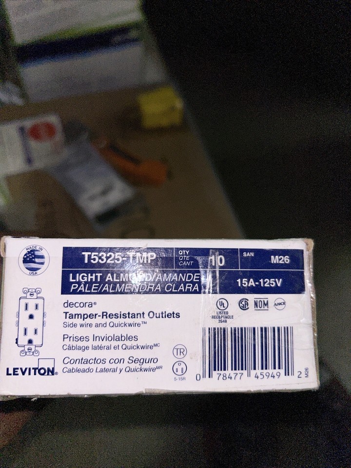 Leviton T5325-TMP Decora 15A 125V Thermoplastic Duplex Light Almond Outlet 78477459492 | eBay