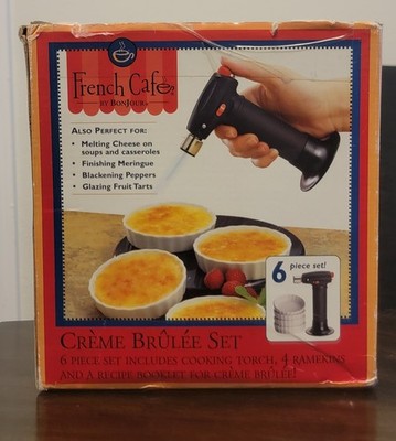 Creme Brulee Set with 4 White Porcelain Ramekins and Cooking Torch. New ...