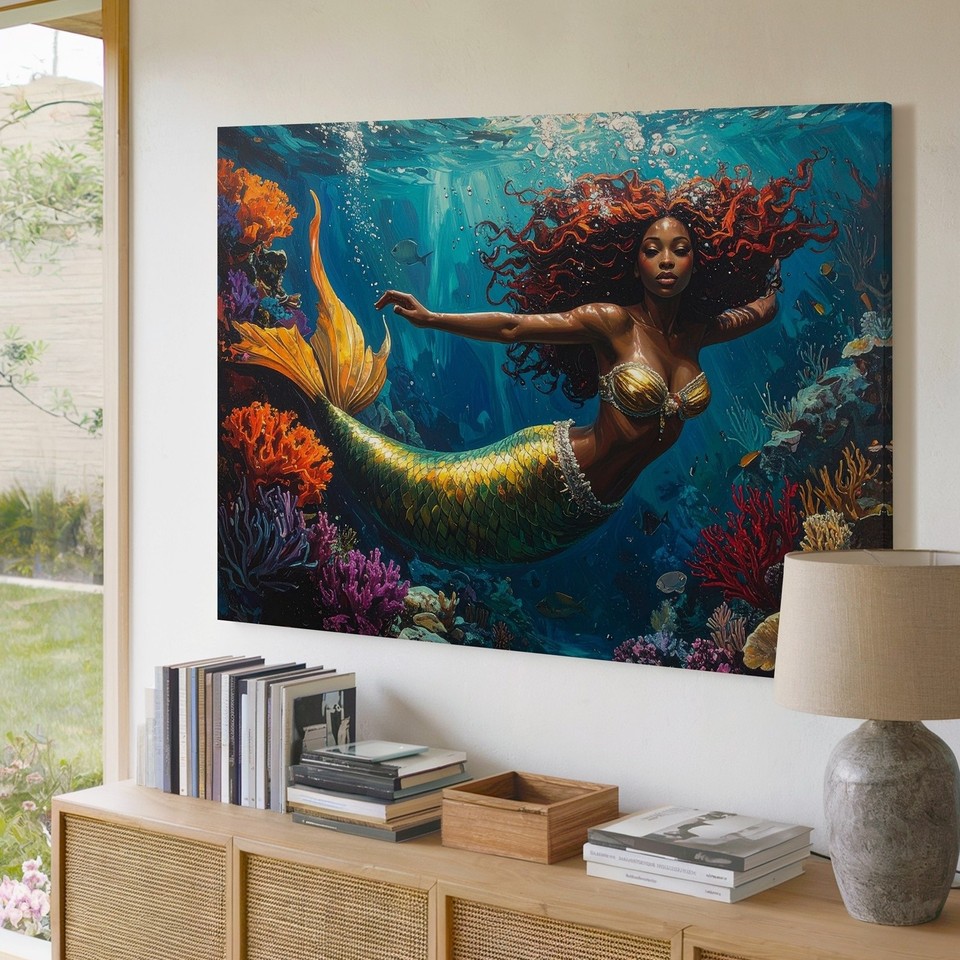 Playful Mermaid Reef Canvascolorful Underwater Fantasy Art Wall Art | eBay