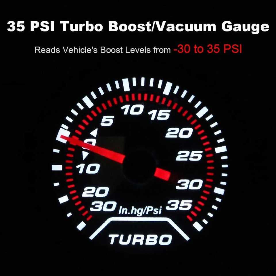 35 PSI Turbo Boost/Vacuum Gauge Meter Kit Includes Mechanical Hose & T ...