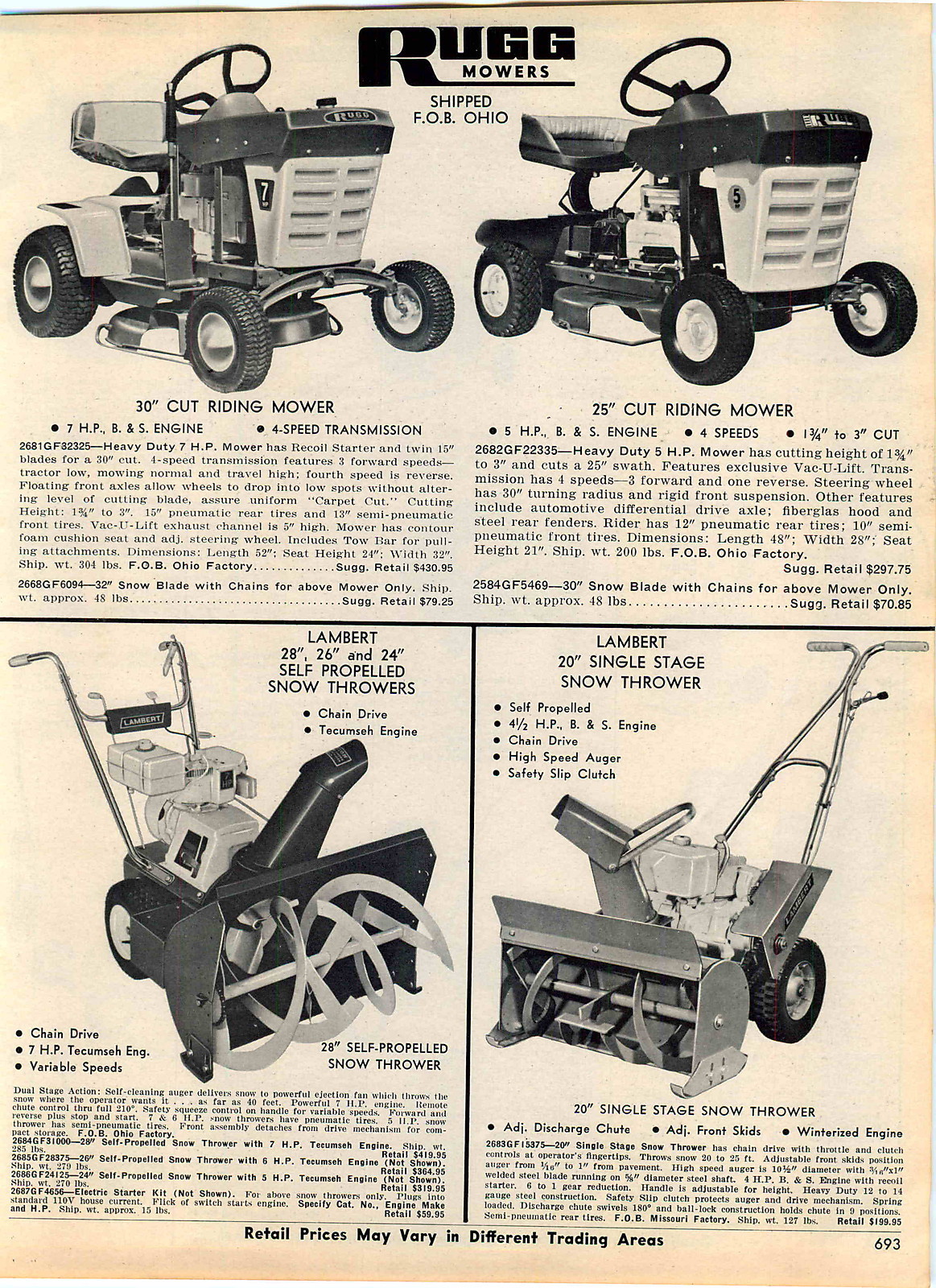 1969 ADVERTISEMENT 3 Pg Mower Riding Rugg Thor Electric Lambert Cigaret ...