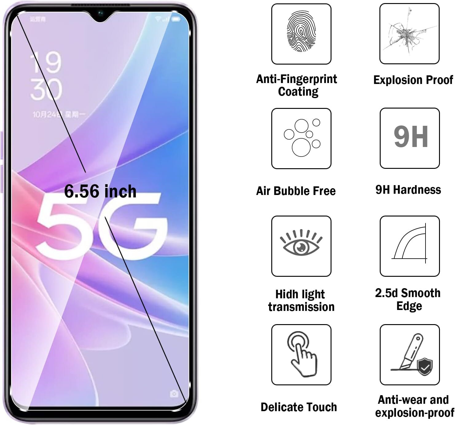 2 Pack 9H Tempered Glass Screen Protector For OPPO A98 A78 A17 A77 A96 ...