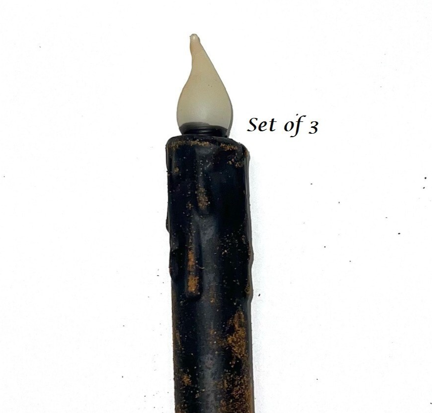 NEW PRIMITIVE TIMER CANDLES BLACK GRUNGY Tapers 3 pcs 6 3/4" Halloween ...