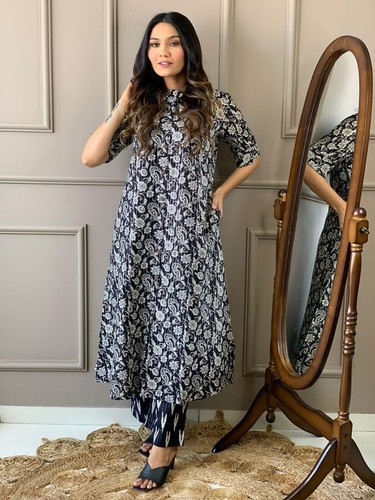 Pure Cotton Aline Kurta Cord Set Women's Office Wear Long Kurti Palazzo ...