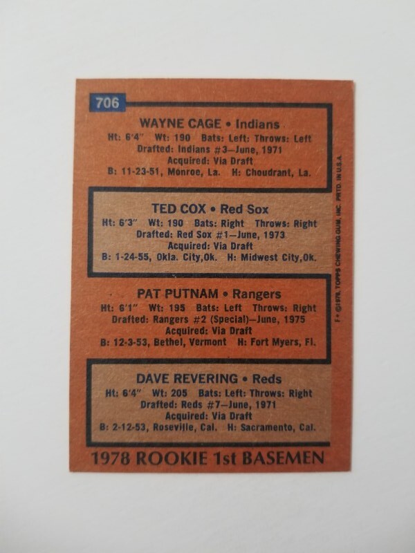 1978 TOPPS BASEBALL CARD #706 ROOKIE 1ST BASEMEN | eBay