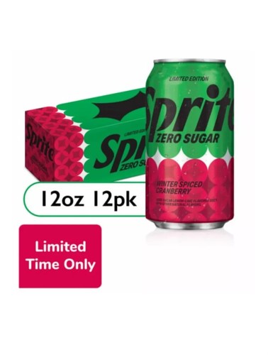Sprite WINTER SPICED CRANBERRY Zero Sugar Soda, One 12pk, 12oz Cans ...