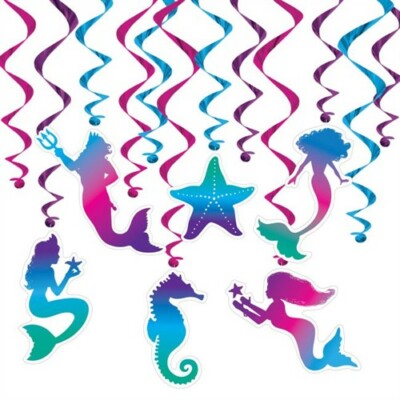 Mermaid and Seahorses Hanging Whirl Decorations 12 Pack 30" and 17.5 ...