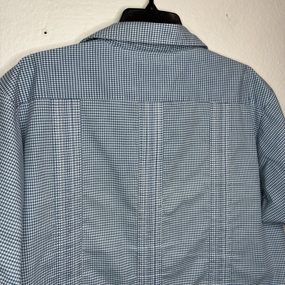 Genuine Haband Guayabera Shirt Mens Embroidered Large Blue Check Plaid ...