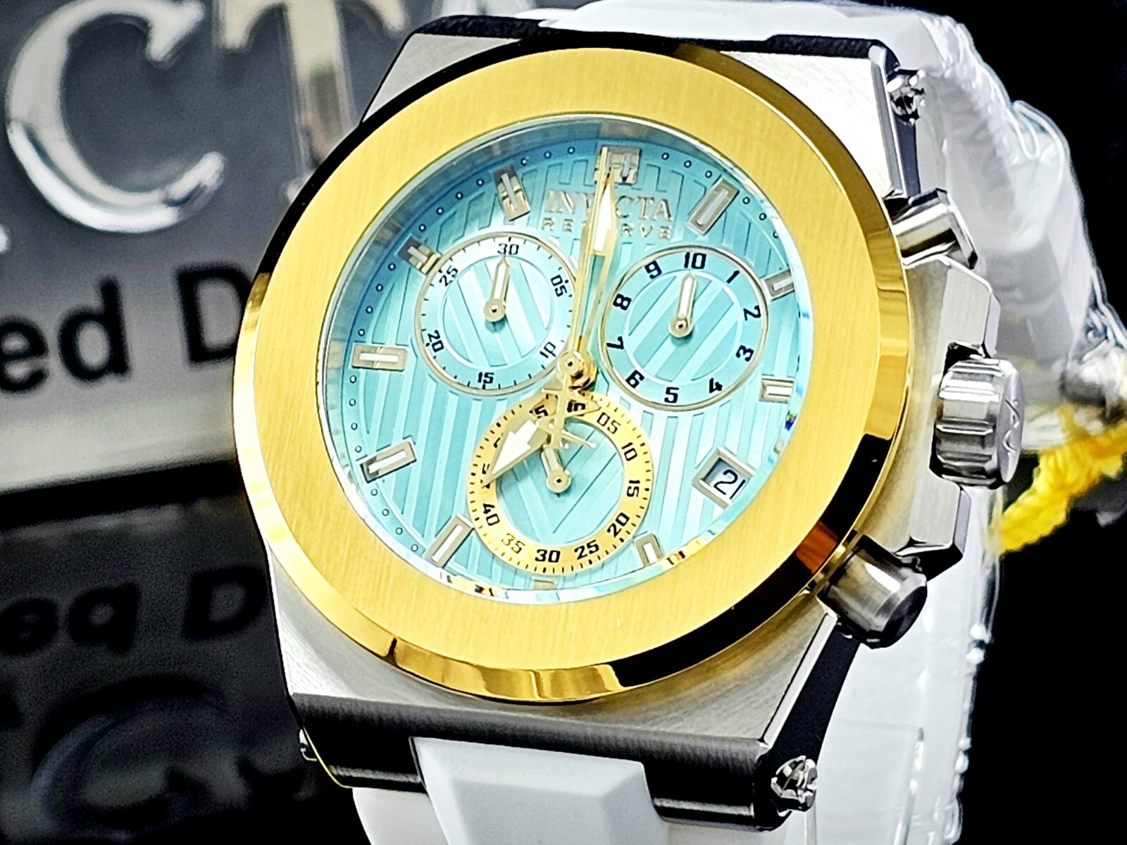 INVICTA 50MM MEN’S RESERVE AKULA SWISS CHRONO TURQUOISE DIAL W/GOLD ...