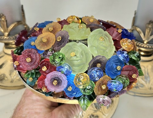 Antique Czech Art Glass Flowers Uranium Lamp 2 side Lights | eBay