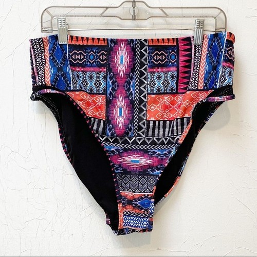 YMI Women's Plus Size 1X High Rise Swim Bikini Bottom Aztec ...