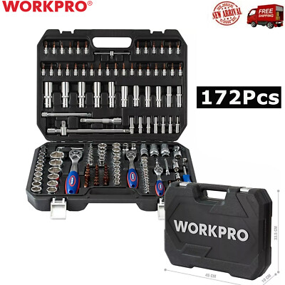 WORKPRO Socket Set 172PCS 1/2" 3/8" 1/4" Drive Cr-V Metric Sockets ...