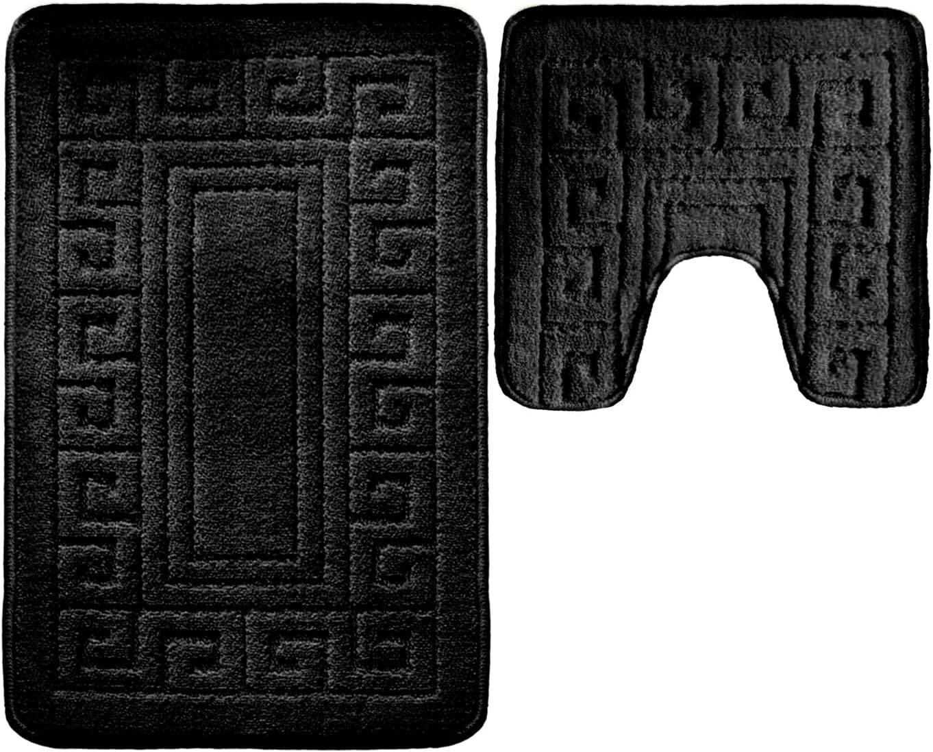 2 Piece JACQUARD Greek Bath Mat Toilet Pedestal Set Mats Non Slip ...
