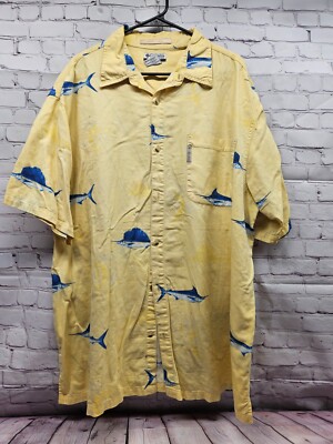 COLUMBIA Men's Yellow Swordfish Print Button Down Shirt Size XXL ...