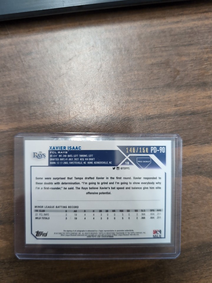 XAVIER ISAAC 2023 Topps Pro Debut Blue Foil Color Match Auto Rookie ...