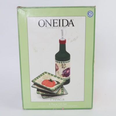 ONEIDA Ceramic Olive Oil Dispenser w/ Spout & Dipping Plates ...