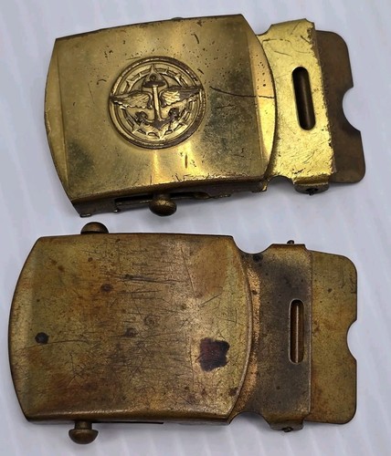 LOT OF 2 Vintage Military Navy and Plain Solid Brass Belt Buckles 1940s ...