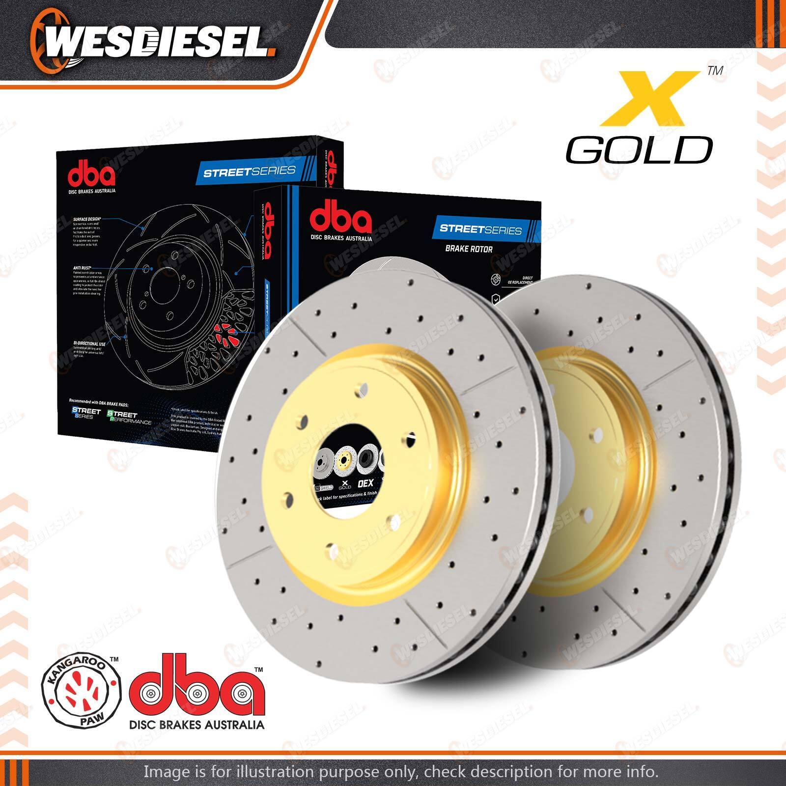 2Pcs DBA Street Gold Cross Drilled Slotted Front Disc Brake Rotors ...