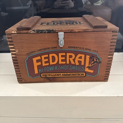 Vintage Federal Shells Hi-Power Shot Shells 12GA Wood Ammo Crate Box ...