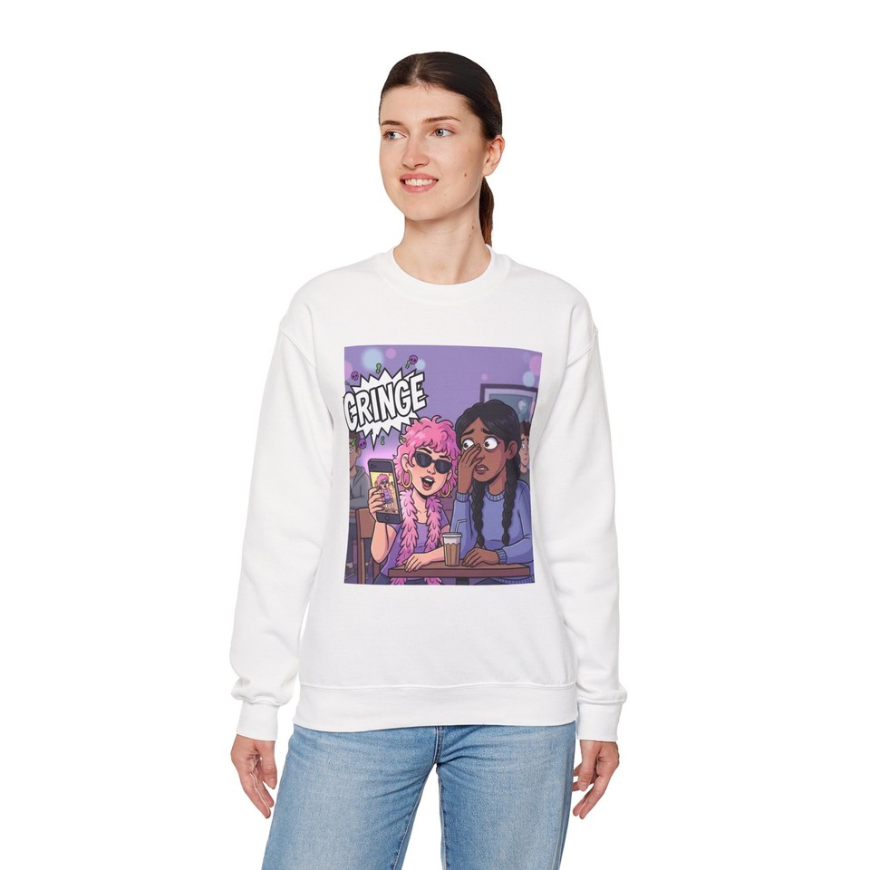 Cringe Friends Illustration Sweatshirt Cartoon Cafe Scene | eBay