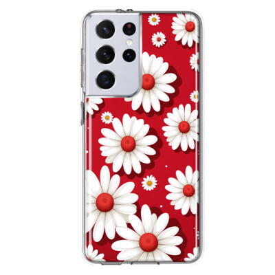 For Samsung Galaxy S21 Ultra Shockproof Hybrid Case, Red White Daisy ...