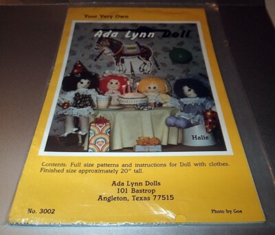 ADA LYNN DOLL PATTERN 3002 ~ STUFFED HALIE DOLL with CLOTHES ~ 20" TALL ...