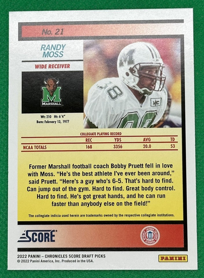 2022 Panini Chronicles Draft Picks - Score Retro #21 RANDY MOSS Nice ...