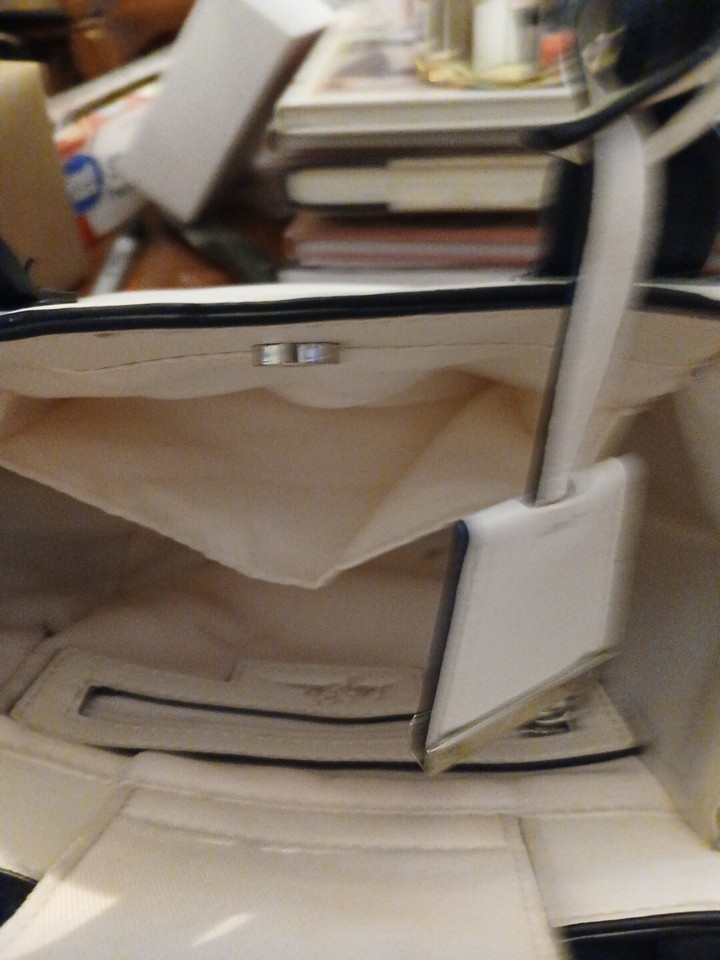 Libby Edelman Purse Leather With Shoulder Straps White with black trim ...