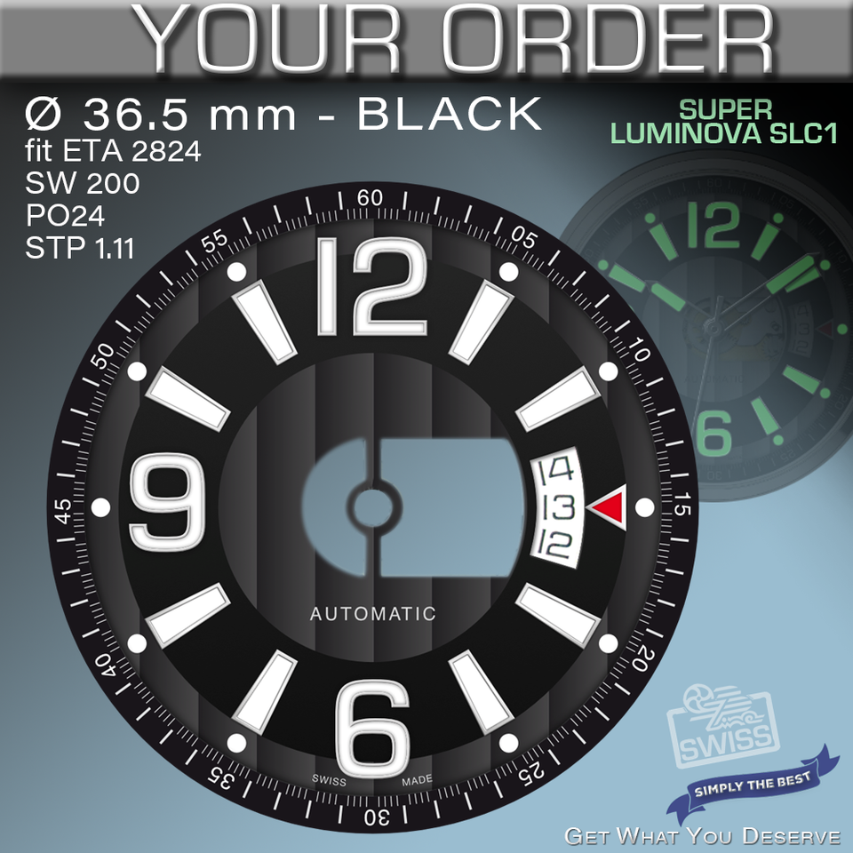 DIAL FOR MOVEMENT ETA 2824, OPEN HEART, Ø 36.5 mm, BLACK or SILVER | eBay