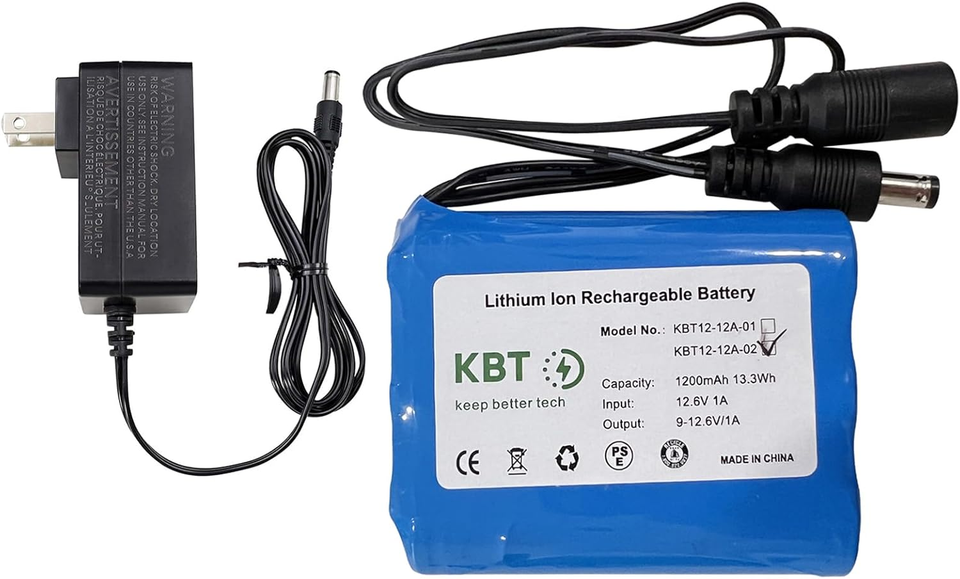 KBT 12V 1200Mah Rechargeable Li-Ion Battery, 12 Volt DC5521 Male ...
